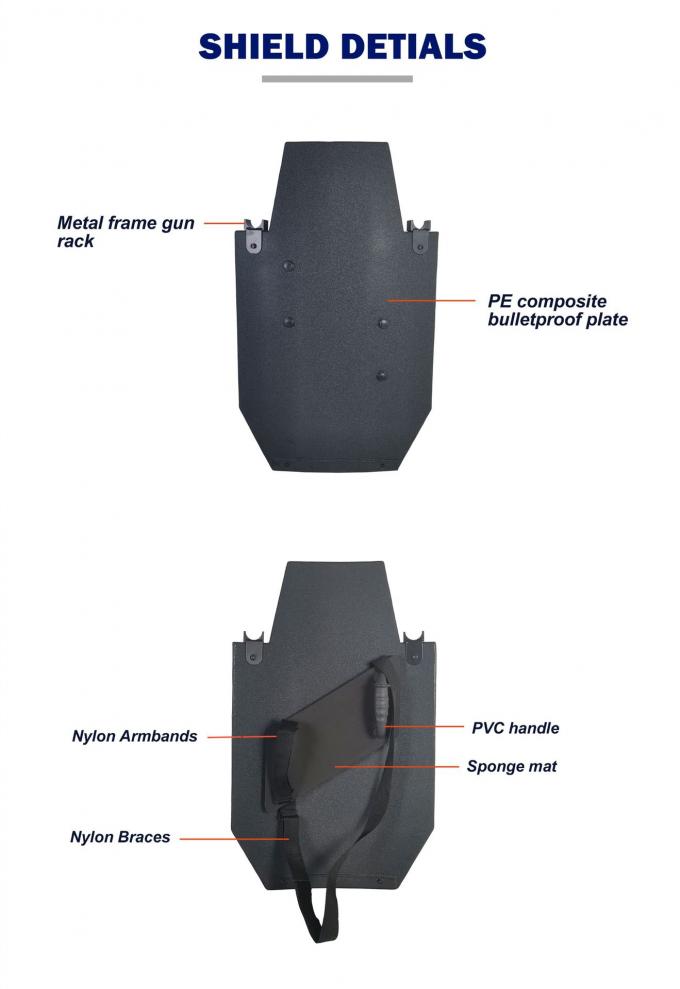 Black PE Explosion Proof Shield NIJ III Bulletproof Riot Shield