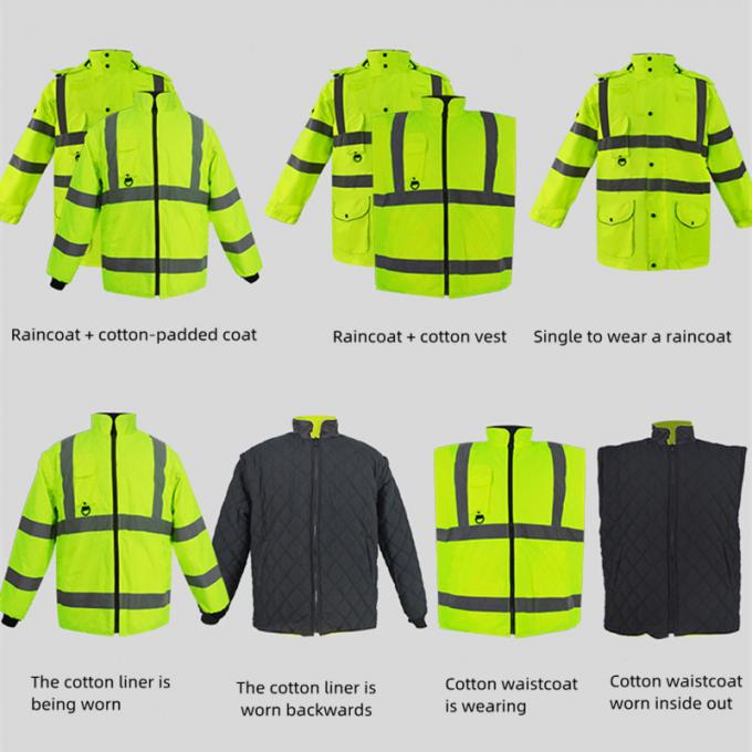 Traffic Duty High Visibility Rain Coats Oxford Fabric Warm Windproof